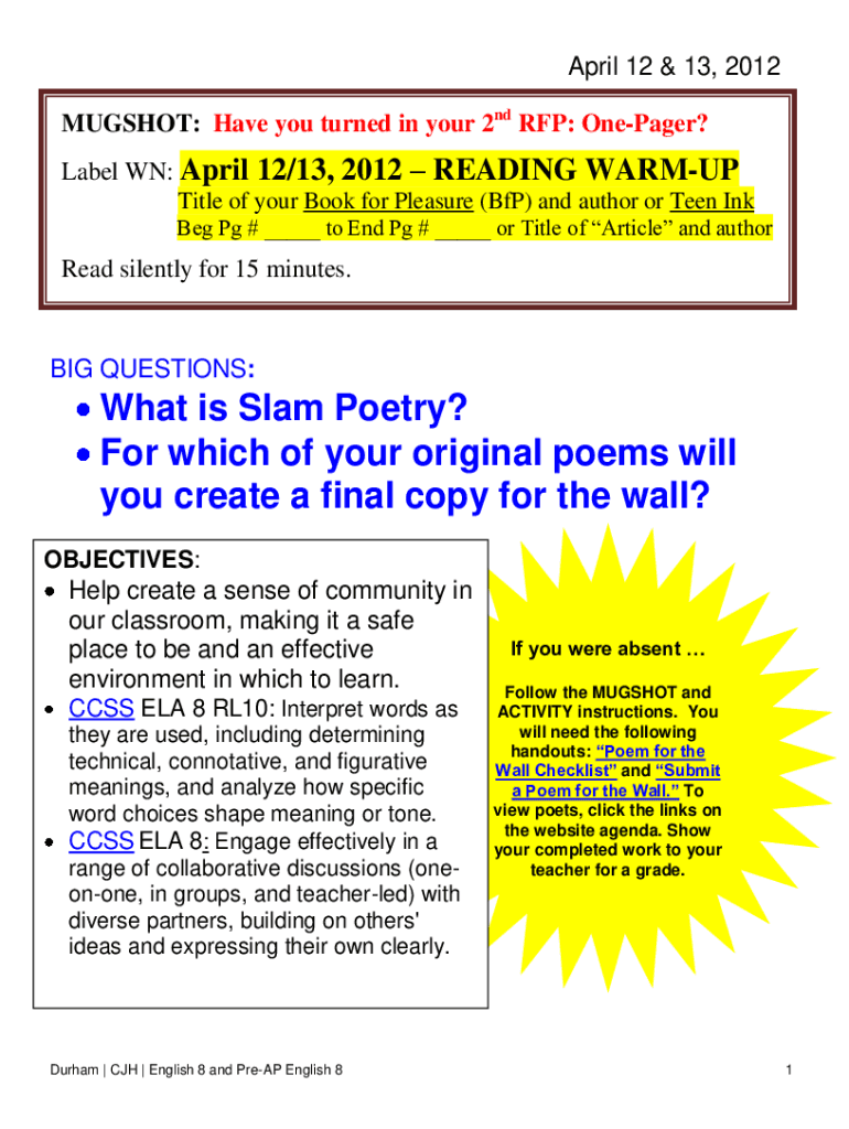 Fillable Online What is Slam Poetry? For which of your original poems ...