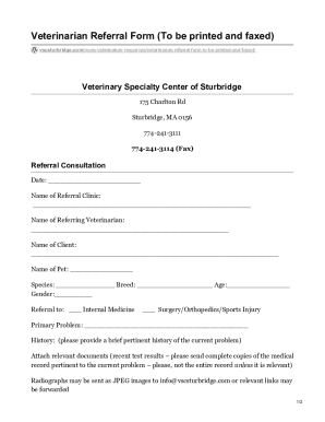 Fillable Online Veterinarian Referral Form (To be printed and faxed ...