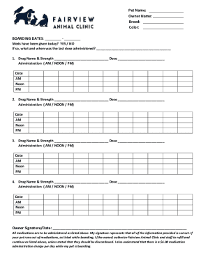 Fillable Online BOARDING Med sheet.docx Fax Email Print - pdfFiller