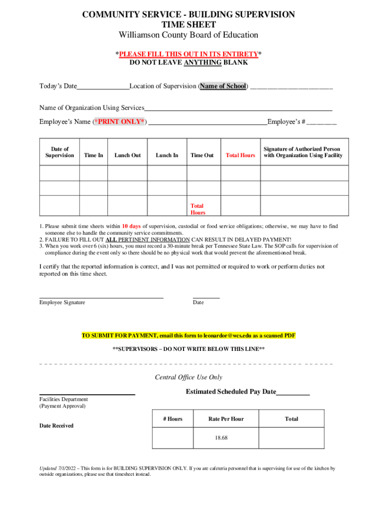 Fillable Online Community Service Log Sheet - Fill Online, Printable ...
