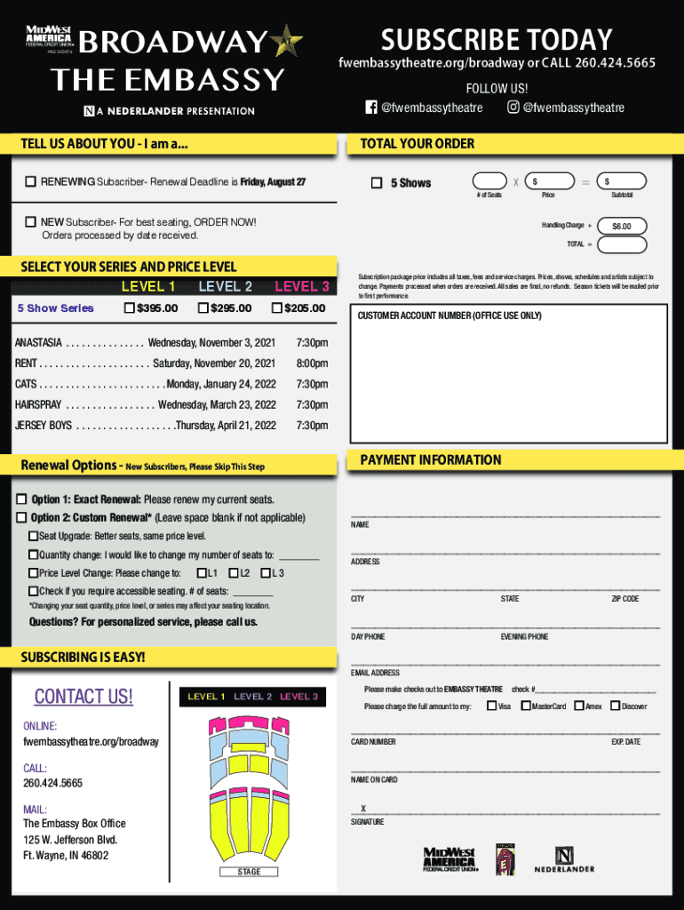 Fillable Online The Embassy reveals 'Broadway at the Embassy' shows for ...