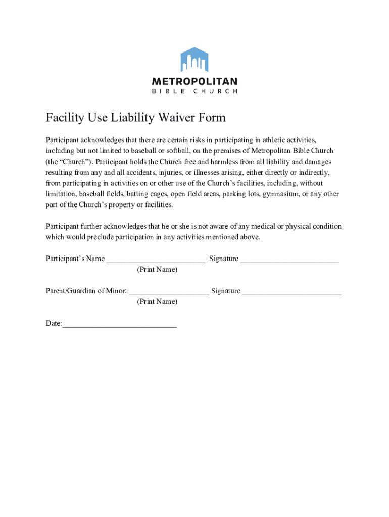 Fillable Online Facility Use Liability Waiver Form Fax Email Print ...