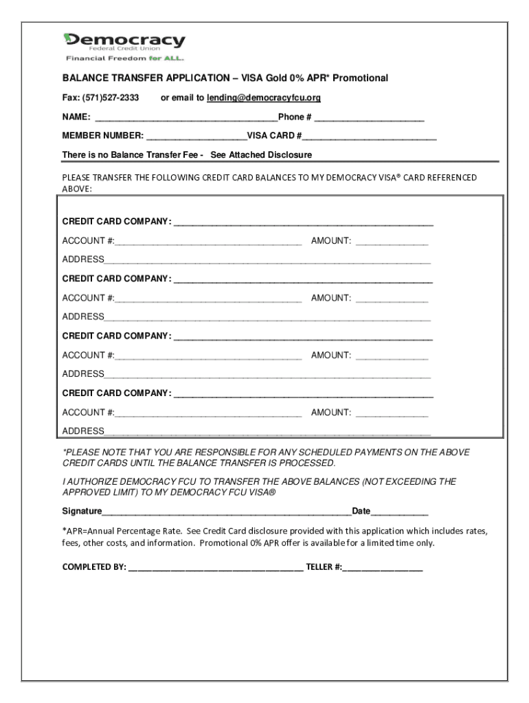 Fillable Online balance transfer applicationvisa rewards Fax Email ...