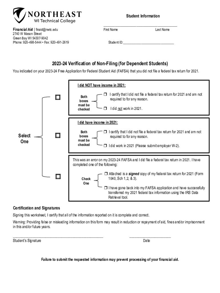 Fillable Online 2023-24 Non-Filer Statement (Dependent Student).docx ...