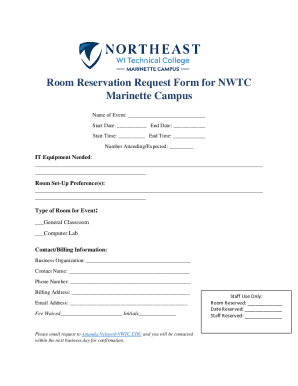 Fillable Online Room Reservation Request Form for ... Fax Email Print - pdfFiller