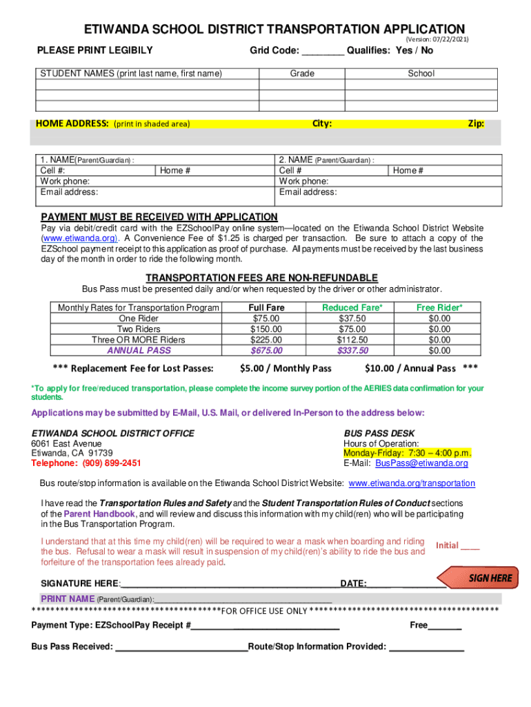 Fillable Online application for school bus transportation Fax Email ...