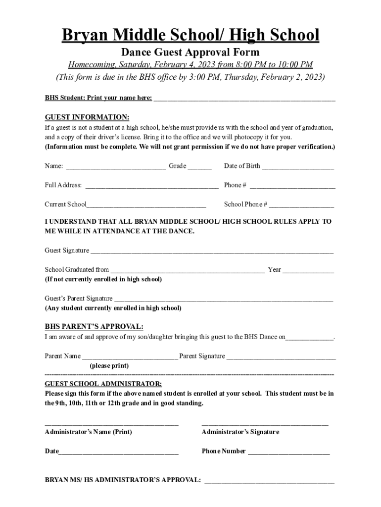 Fillable Online Homecoming - Bryan Middle/High School Fax Email Print ...