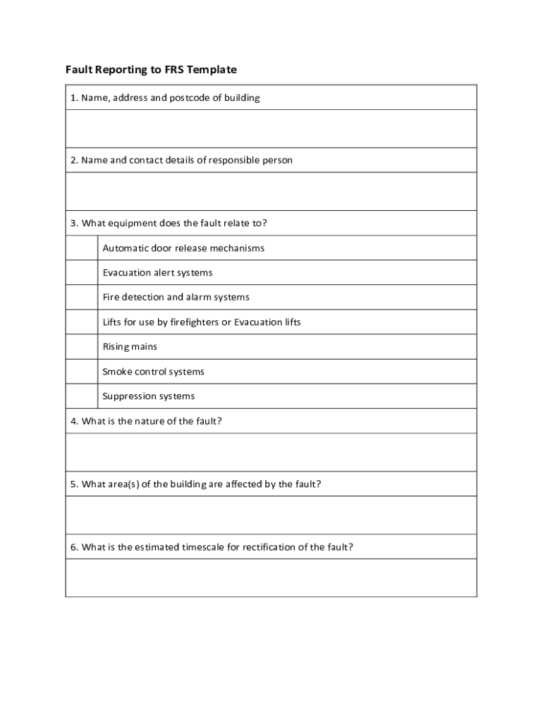 Fillable Online Fault Reporting to FRS Template Fax Email Print - pdfFiller