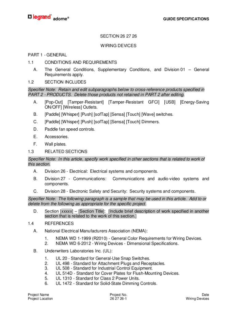 Fillable Online 26 27 26 Wiring Devices Guide Form Spec Fax Email Print ...