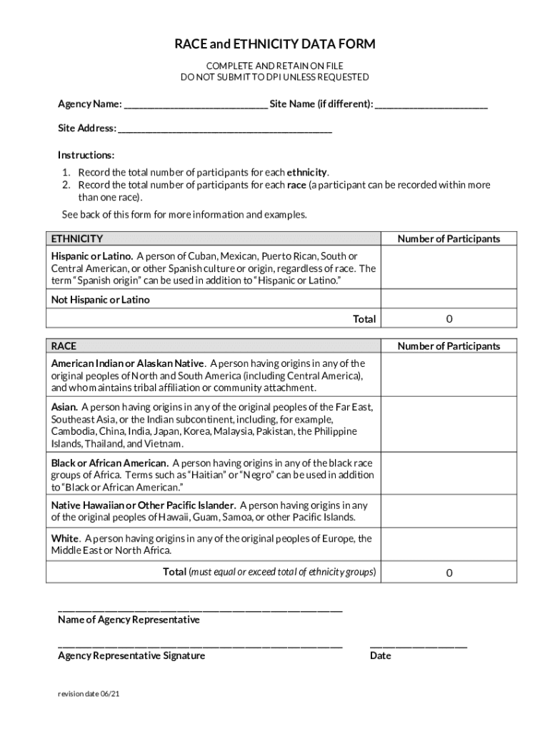 Fillable Online dpi wi Race and Ethnicity Data Form Fax Email Print ...