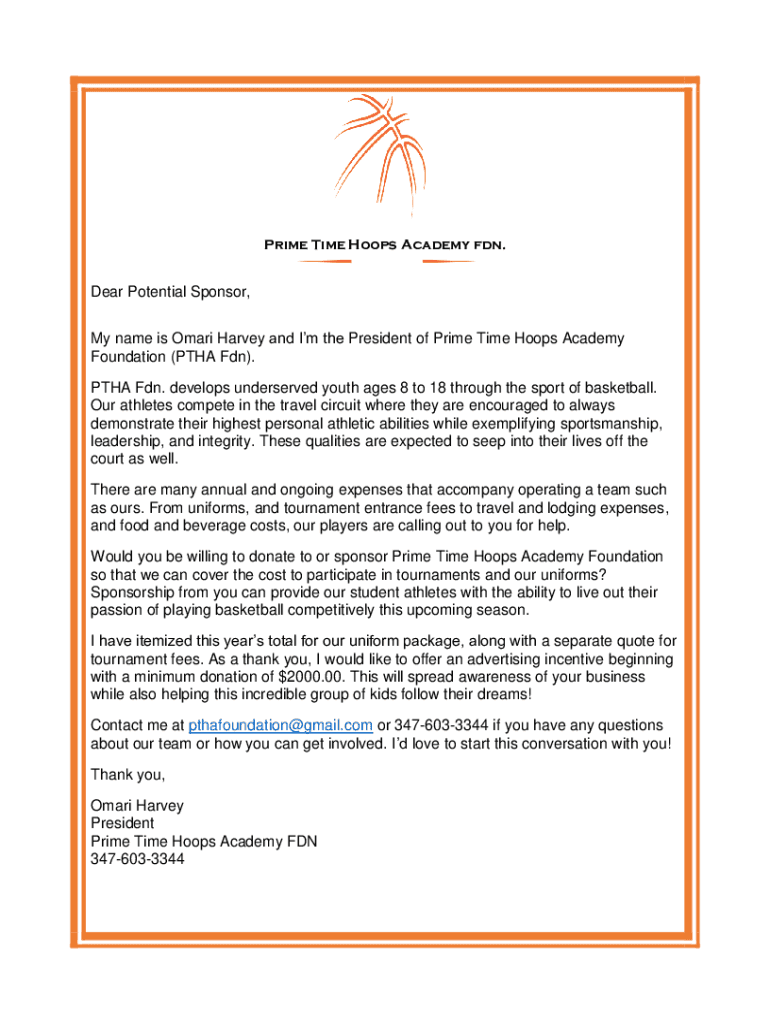 Fillable Online Dear Potential Sponsor, My name is Omari Harvey and I'm ...