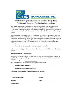 Fillable Online STATEMENT OF COMPANY POLICY AND CPNI ... Fax Email ...