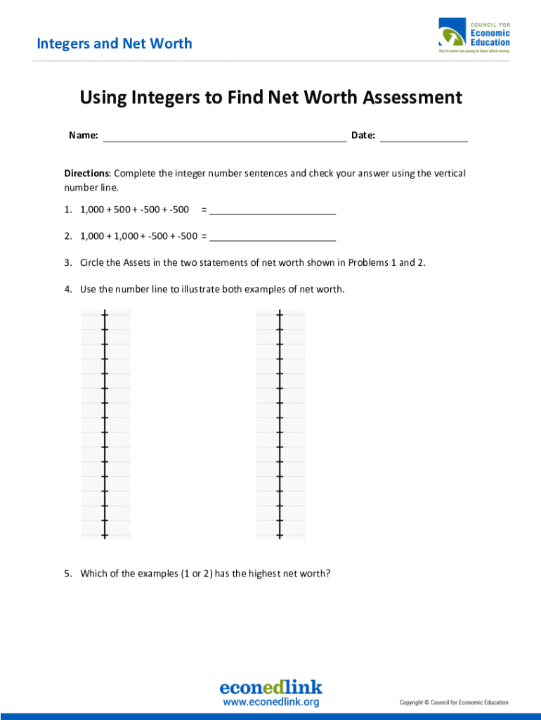 Fillable Online Worksheet on Integers and the Number Line Fax Email ...