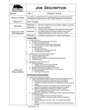 Fillable Online Teacher job description template Fax Email Print ...