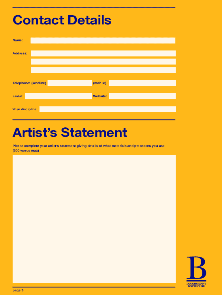 Fillable Online Loughshinny Boathouse Artists' Studio Application Form ...