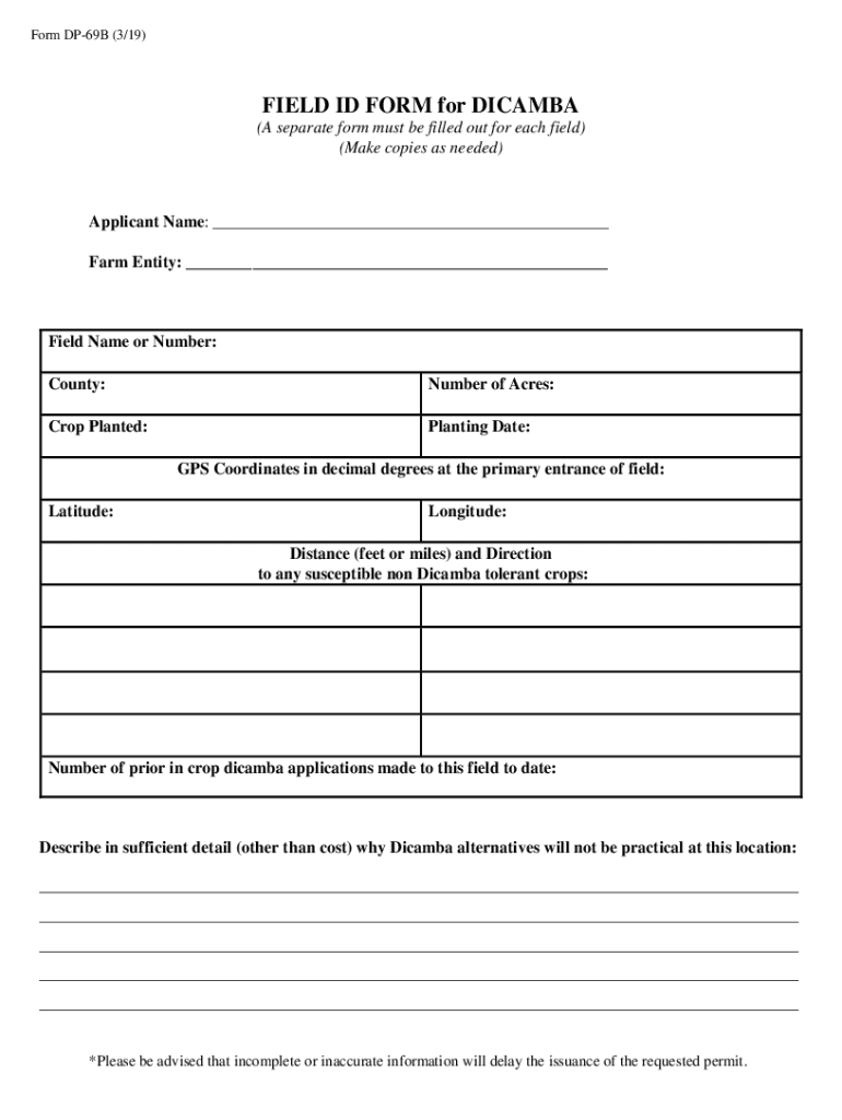 Fillable Online Dicamba Application Records Form Fax Email Print ...