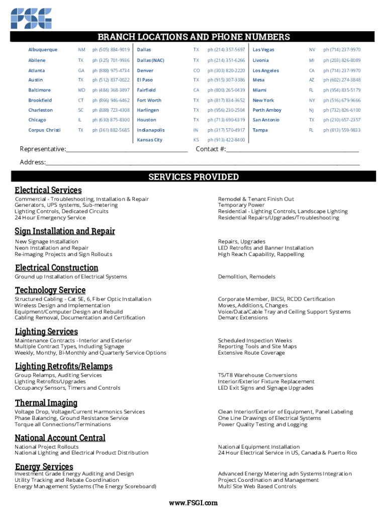 Fillable Online branch locations and phone numbers - FSG RESOURCES Fax ...