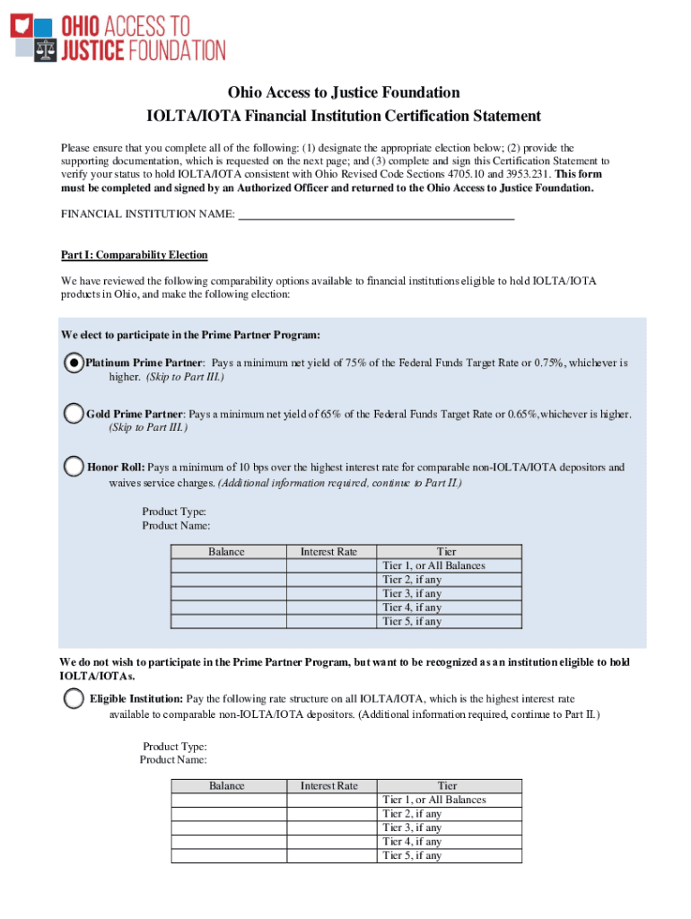 Fillable Online IOLTA/IOTA Financial Institution Certification ...