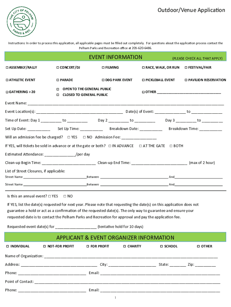 Fillable Online Outdoor/Venue Application EVENT INFORMATION Fax Email Print - pdfFiller
