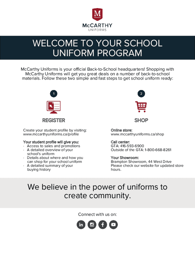 Fillable Online WELCOME TO YOUR SCHOOL UNIFORM PROGRAM Fax Email Print ...