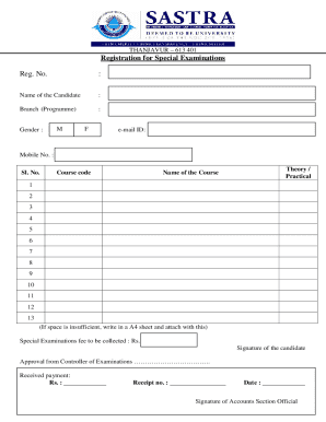 Fillable Online Registration for Special Examinations Reg. No. : Fax ...