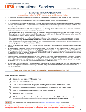 Fillable Online J-1 Exchange Visitor Request Form - UTSA International ... Fax Email Print ...