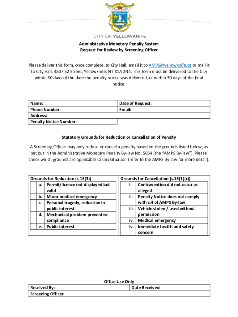 Fillable Online Request a Review of an Administrative Monetary Penalty ...