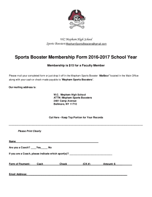 Fillable Online Sports Booster Membership Form 2016-2017 School Year ...