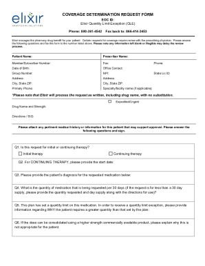 Fillable Online COVERAGE DETERMINATION REQUEST FORM - Elixir Quantity ...