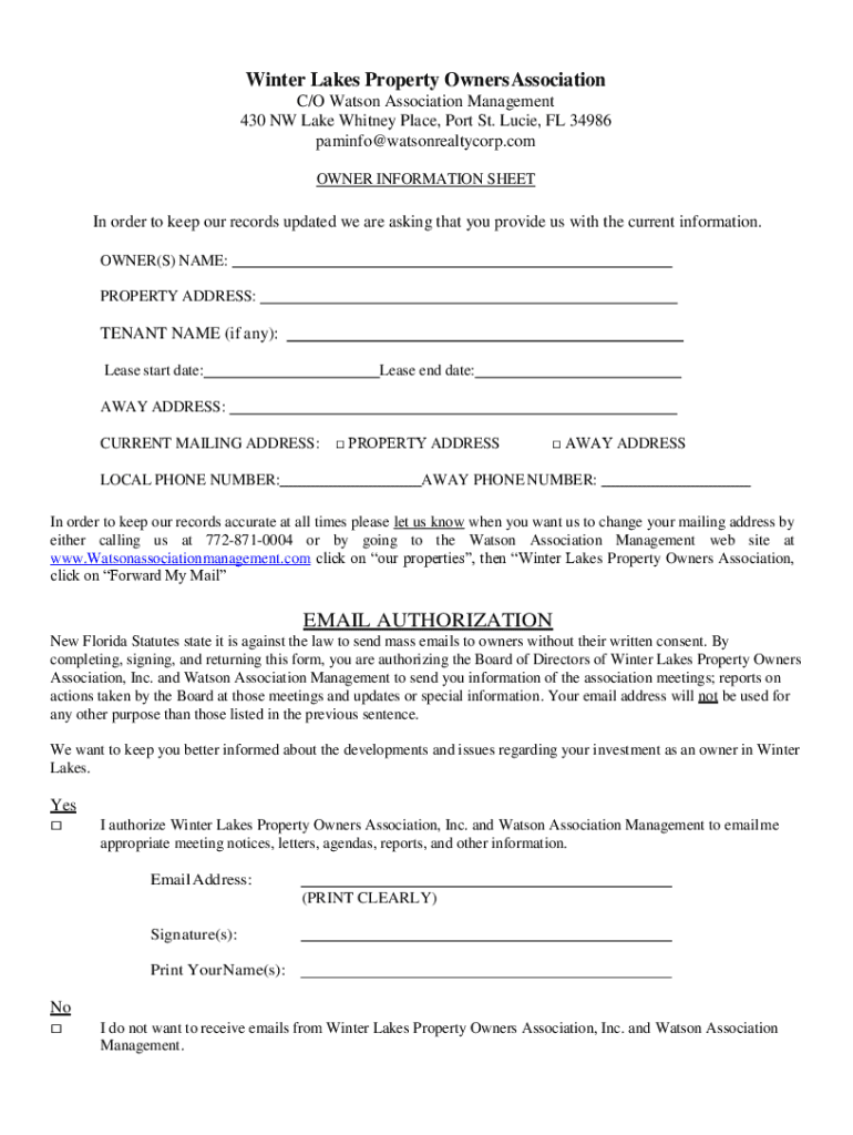 Fillable Online Owner InfoEmail form Fax Email Print - pdfFiller