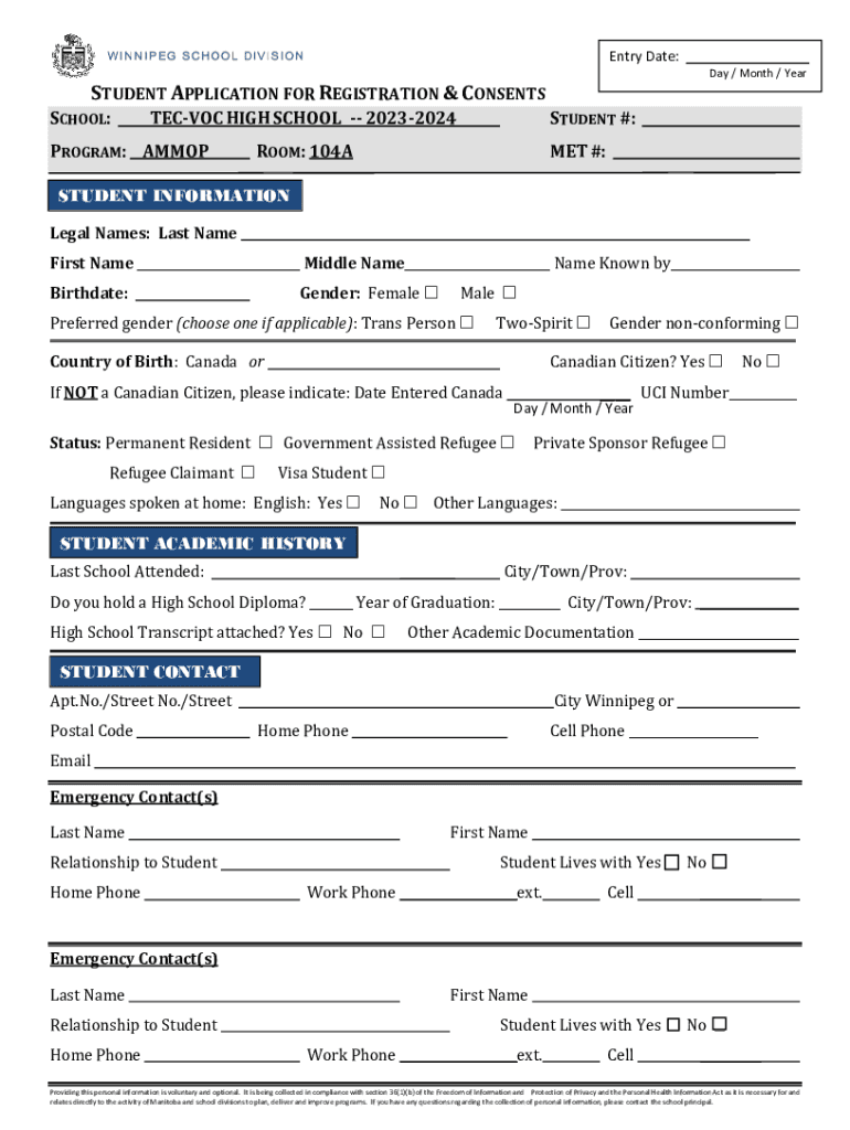 Fillable Online STUDENT APPLICATION FOR REGISTRATION & CONSENTS Fax Email Print - pdfFiller