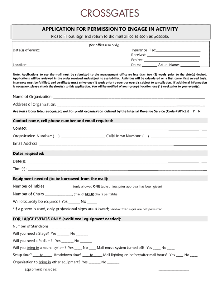 Fillable Online application for permission to engage in activity Fax ...
