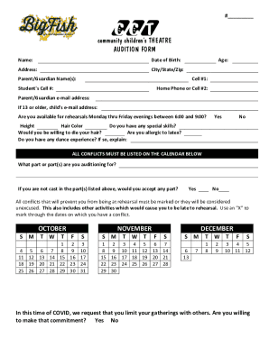 Fillable Online Community Children's Theatre Audition Form Fax Email ...