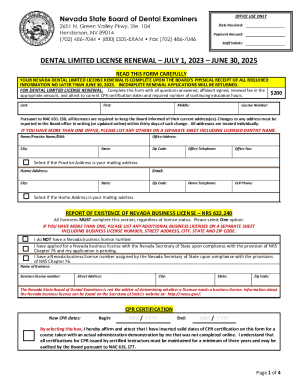 Fillable Online Limited License Renewal - Nevada State Board of Dental ...