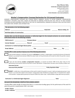 Fillable Online Worker's Compensation Coverage Declaration for CA ...