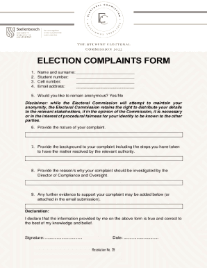Fillable Online ELECTION COMPLAINTS FORM Fax Email Print - pdfFiller