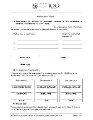 Fillable Online nomination form for the election of employee trustees ...