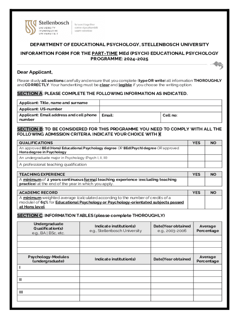 Fillable Online MEd (PSYCH) INFORMATION FORM Fax Email Print - pdfFiller