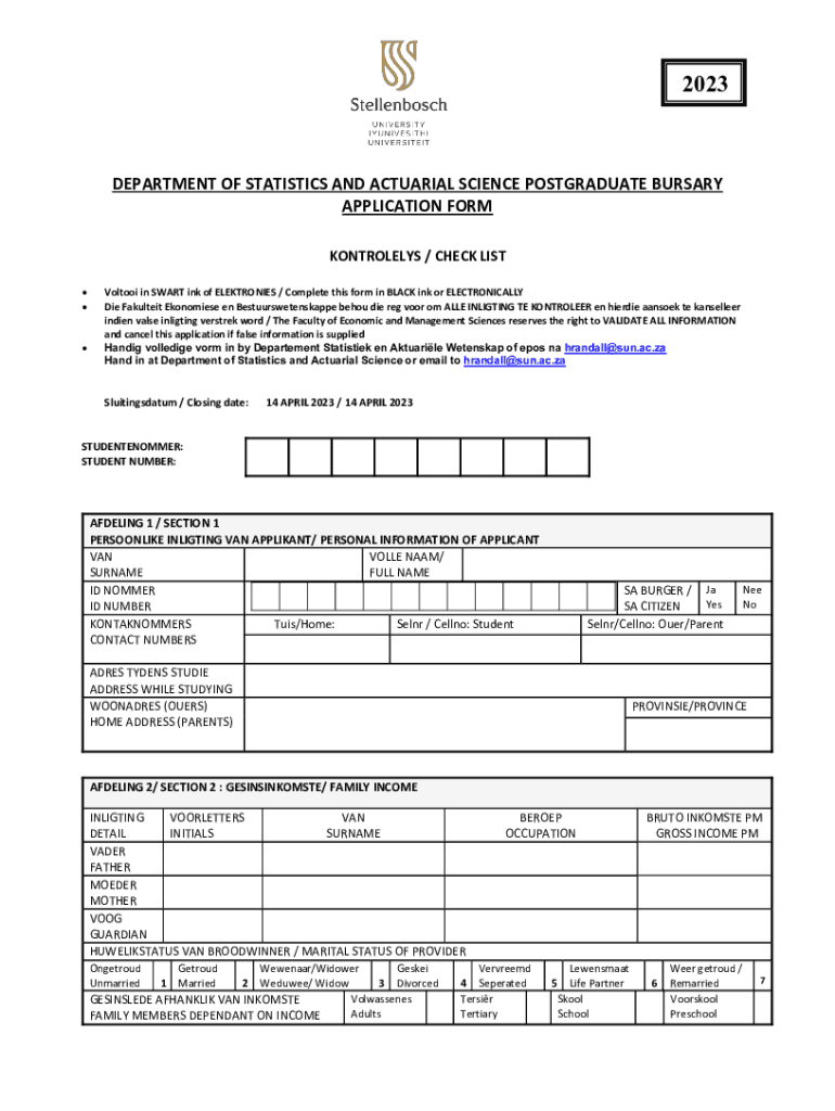 Fillable Online DEPARTMENT OF STATISTICS AND ACTUARIAL ... Fax Email ...
