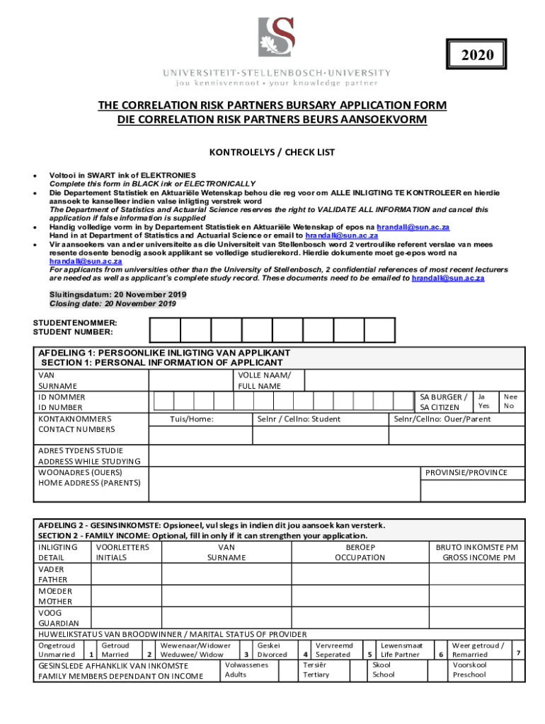 Fillable Online THE CORRELATION RISK PARTNERS BURSARY ... Fax Email ...