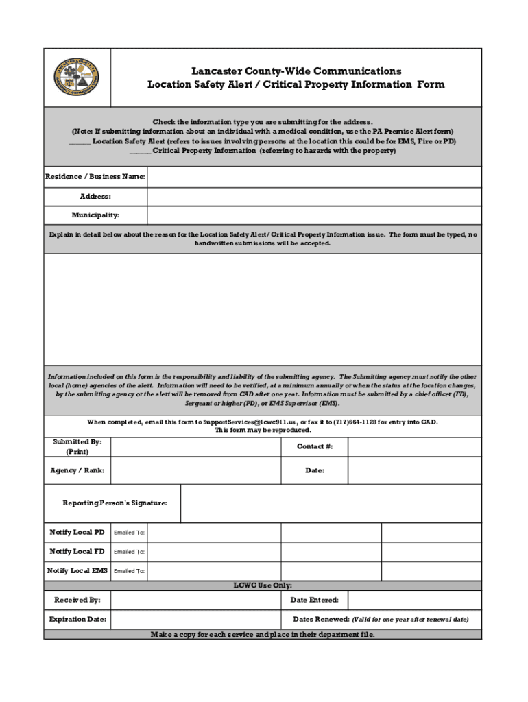 Fillable Online location-safety-alert-critical-property-information ...