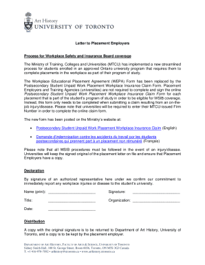 Fillable Online WSIB Pilot Template Letter to Clinical Placement ...