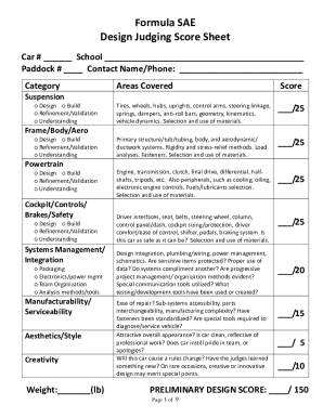 Fillable Online FSAE Design Score Sheet150pt2022.doc Fax Email Print ...