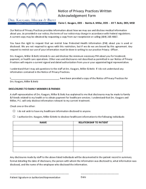Fillable Online Notice of Privacy Practices Written Acknowledgement Form Fax Email Print - pdfFiller