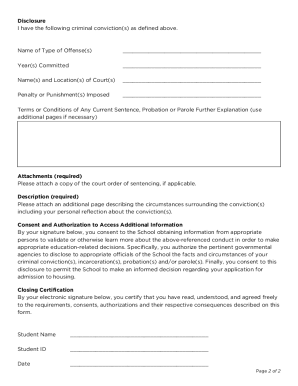 Fillable Online Student Disclosure of Criminal Convictions and Fax Email Print - pdfFiller