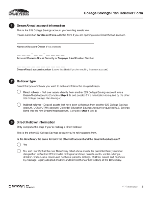 Fillable Online College Savings Plan Rollover Form. College Savings ...
