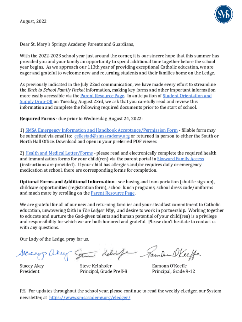 Fillable Online Welcome Back Letter and Required Forms Fax Email Print ...