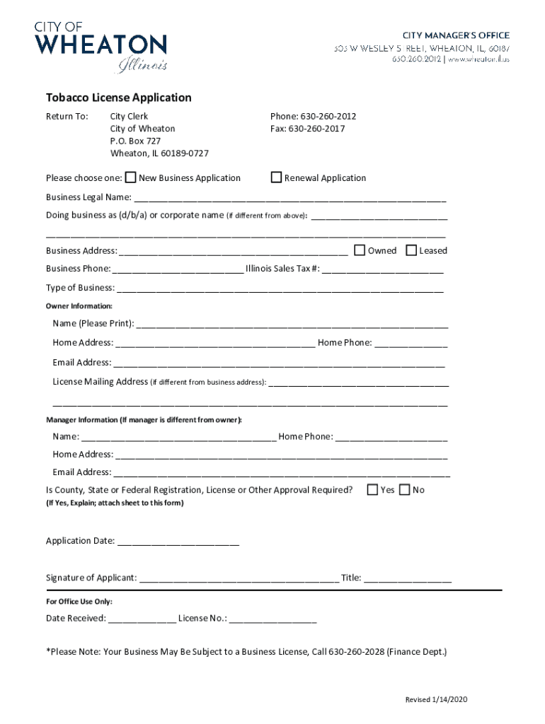 Fillable Online Tobacco License Application Form (PDF) Fax Email Print ...