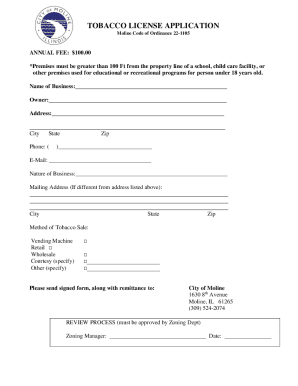 Fillable Online TOBACCO LICENSE APPLICATION - Moline Fax Email Print ...