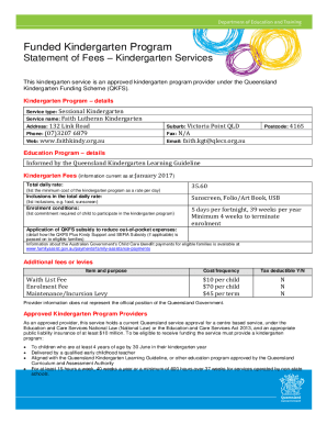 Fillable Online Funded Kindergarten Program Statement of Fees Fax Email ...